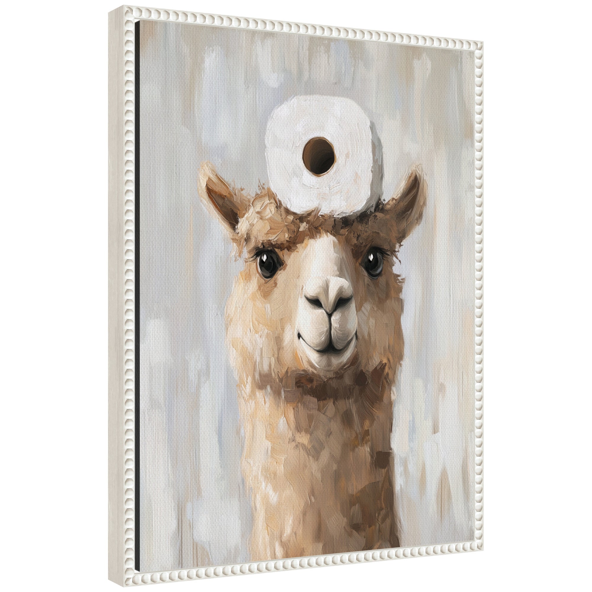 Sylvie Toilet Paper Roll on Cute Alpaca Head Bathroom Art Framed Canva ...