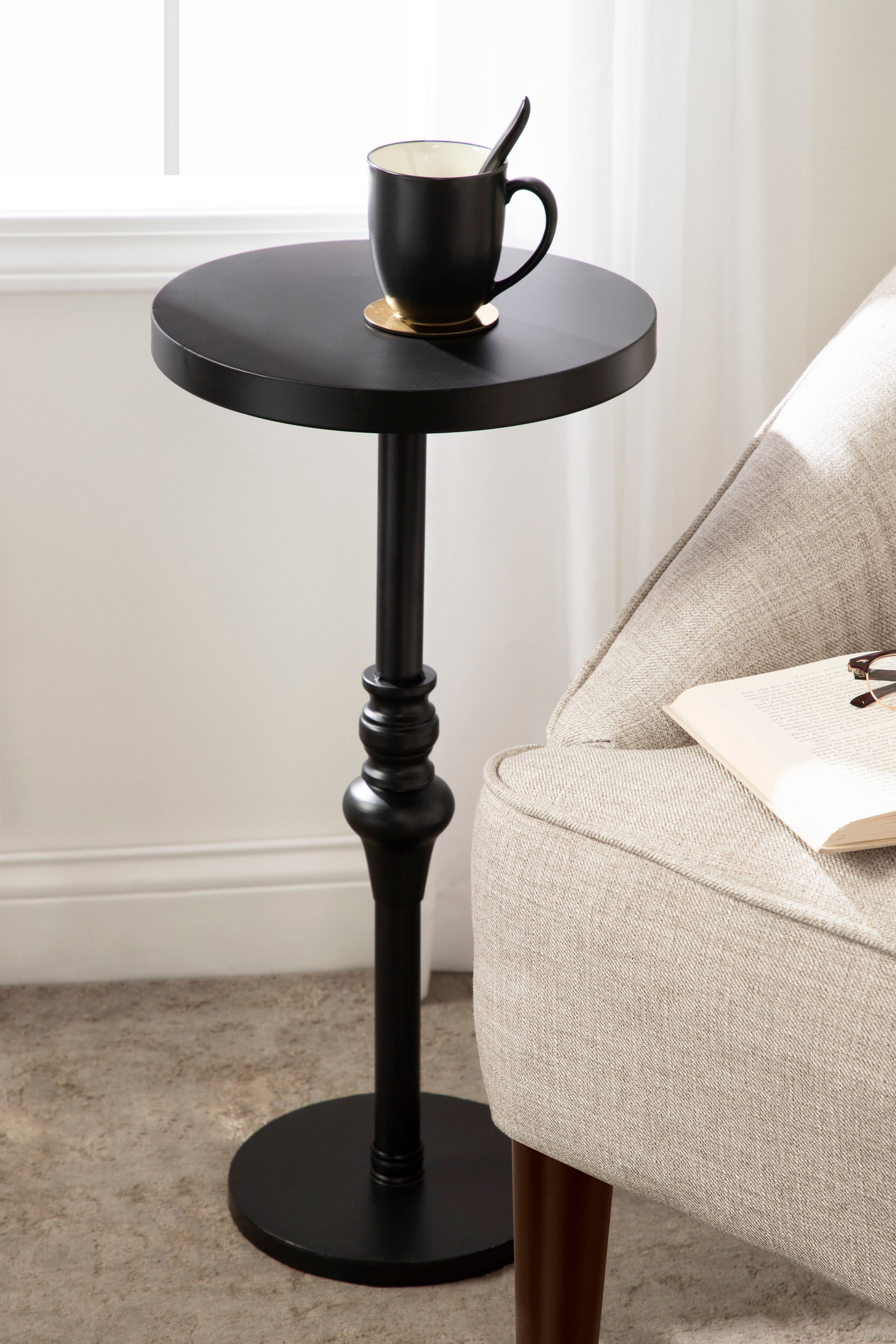 Kate and Laurel Stratton Round Pedestal Drink Table 9 x 9 x 22 Hazelnut Brown and Black Decorative Mini Table for Use as Indoor Plant Stand or Cute Martini Table kateandlaurel