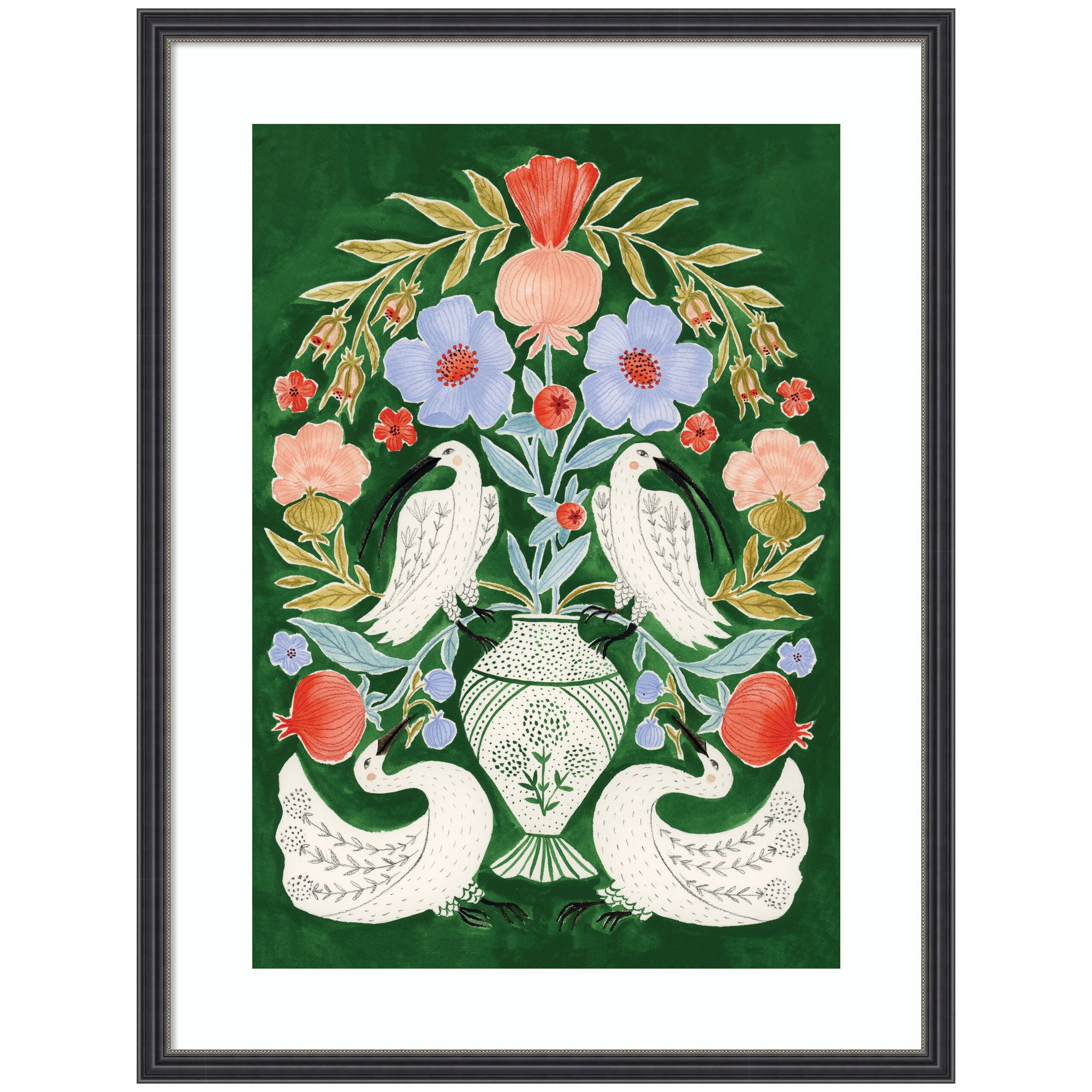 Floral Folklore Ibises and Swan by Jill Labieniec Framed Wall Art Print ...