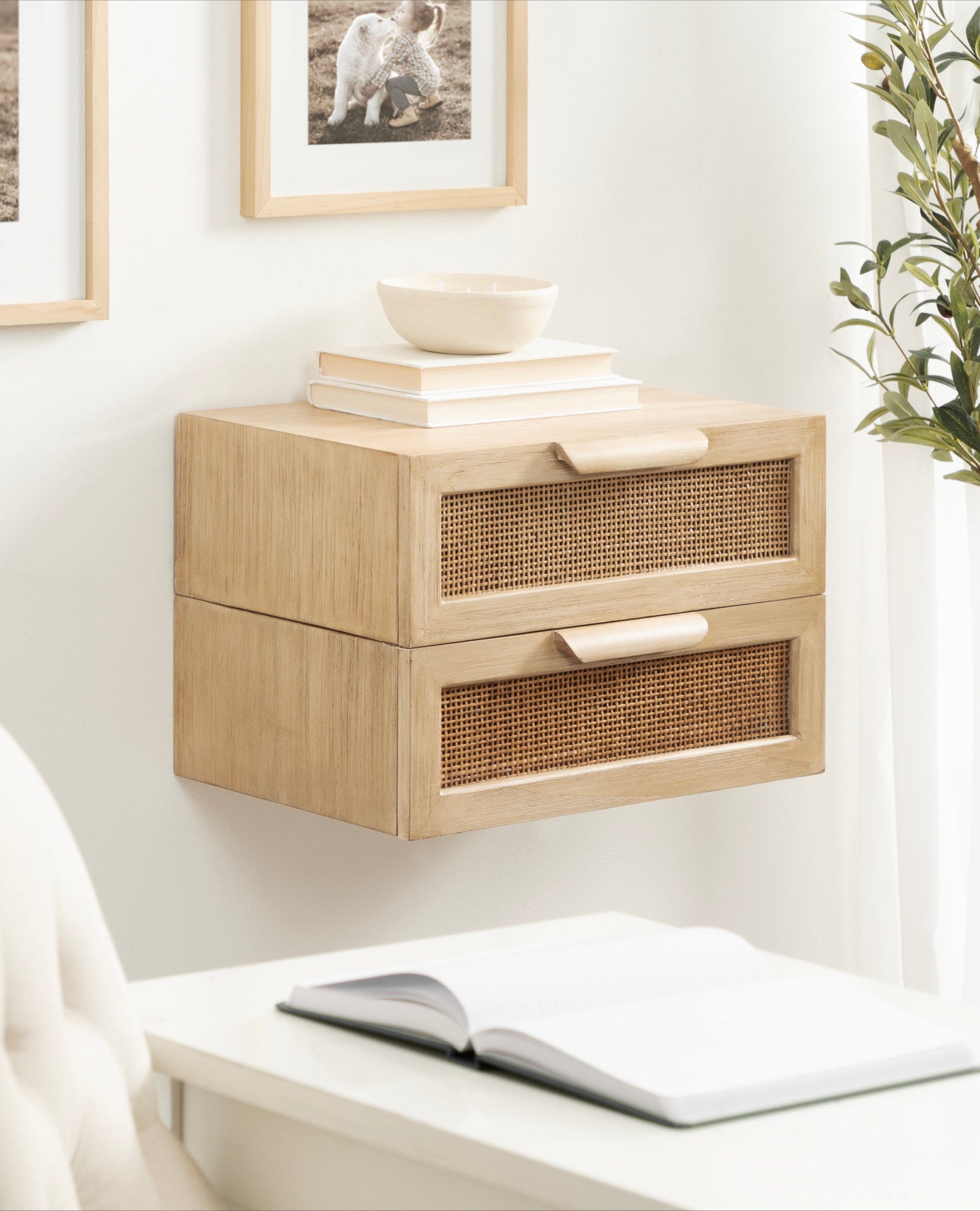 Kate and Laurel Ori Modern Cane Floating Side Table, 18 x 13 x 6, Black ...