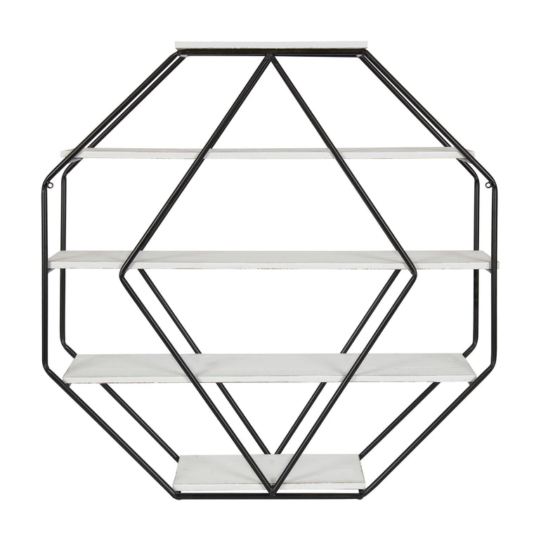 Kate and Laurel Lintz Large Octagon Shaped Floating Wood Book Shelves ...