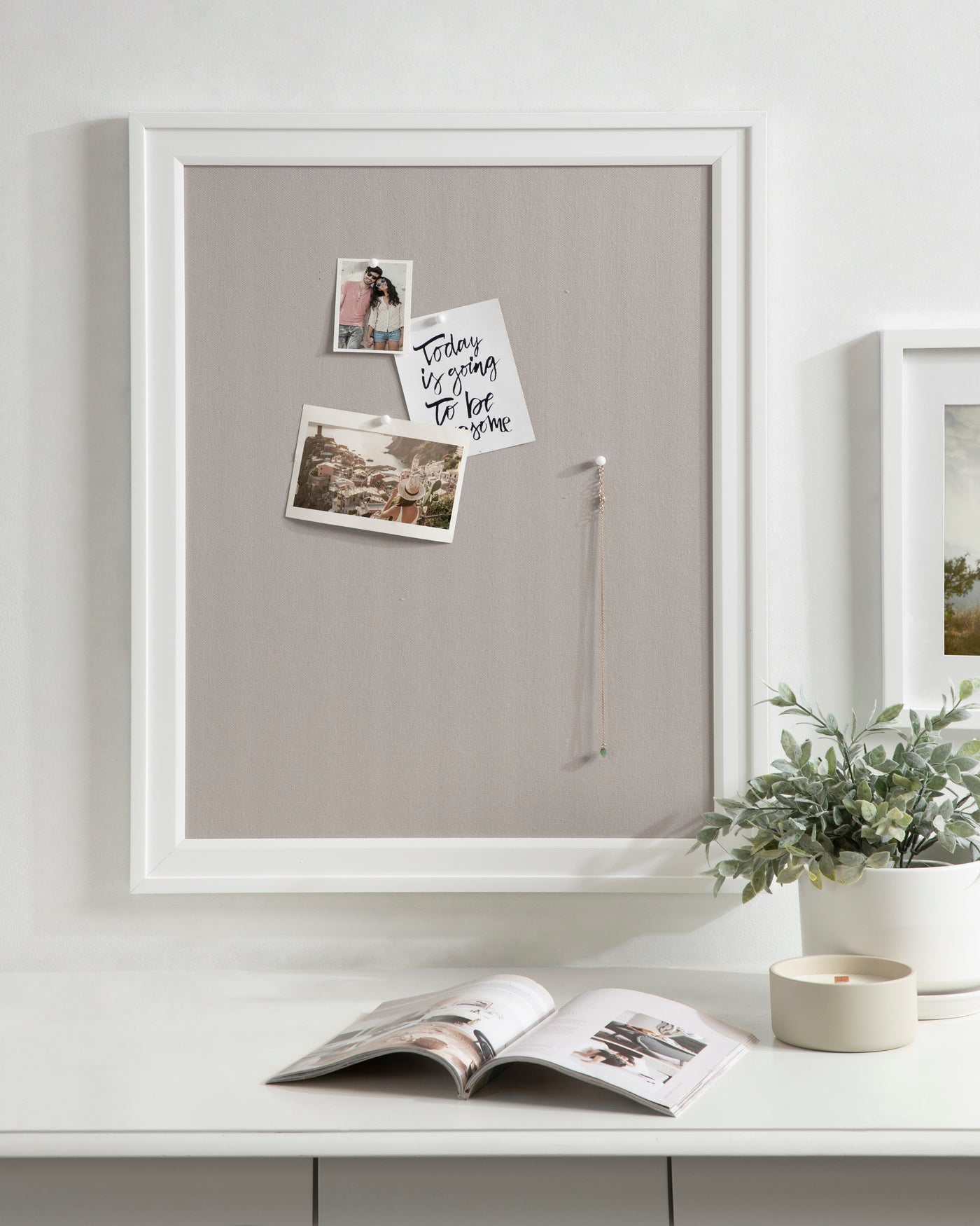 DesignOvation Bosc Transitional Framed Gray Fabric Pinboard, 27.5" x 43 ...